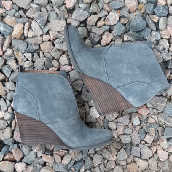 Lucky Brand | Shoes | Lucky Brand Gray Suede Leather Booties Ankle ...
